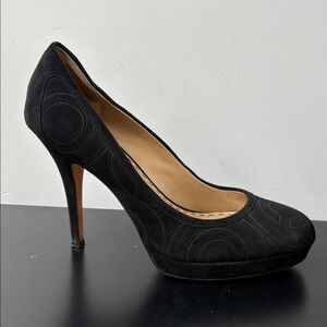 Coach | Shoes | Coach Brigett Suede Logo Stitched Platform Pumps Heels ...